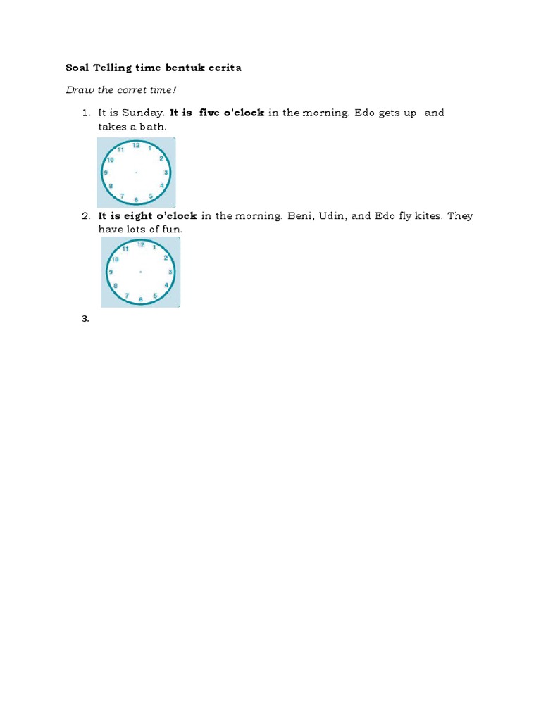 Soal Telling Time Bentuk Cerita | PDF
