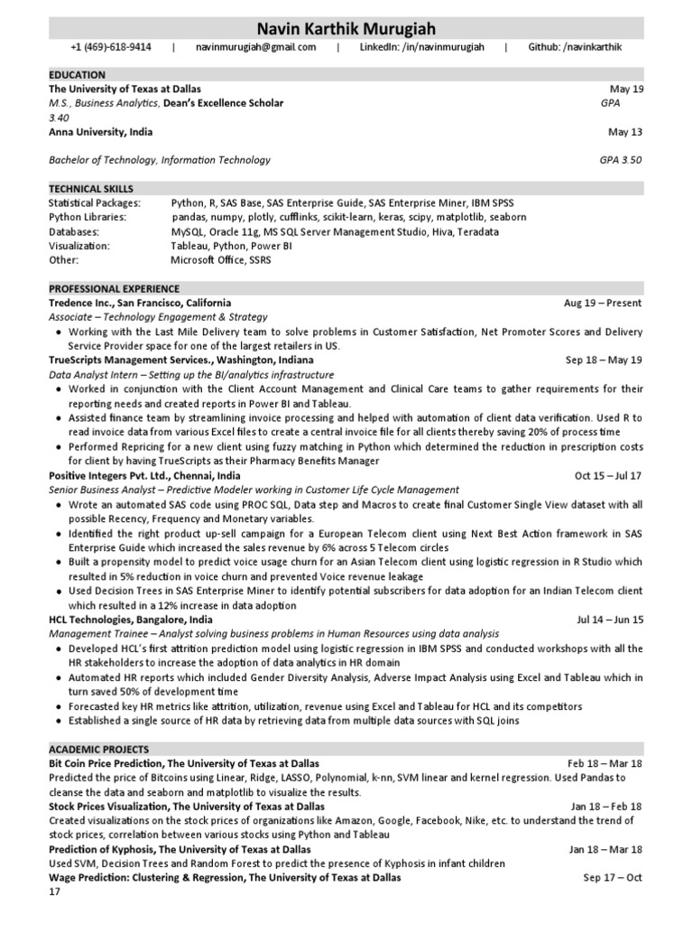 Navin Resume 080218 | PDF | Sas (Software) | Data Management