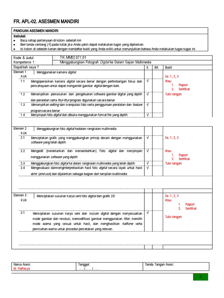 03 Fr. Apl-02. Asesmen Mandiri | PDF