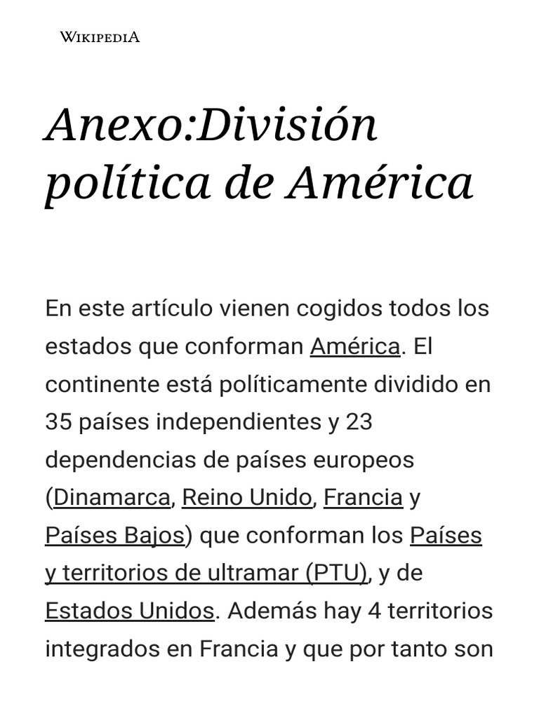 Anexo - División Política de América - Wikipedia, La Enciclopedia Libre ...