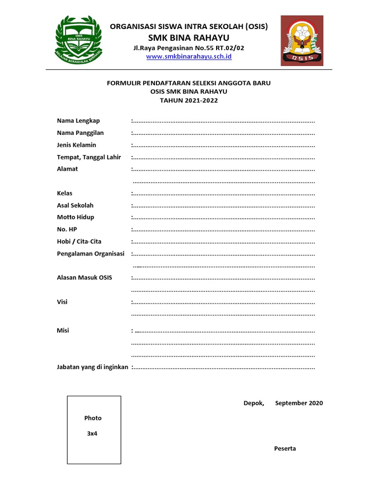 Formulir Pendaftaran Seleksi Osis | PDF