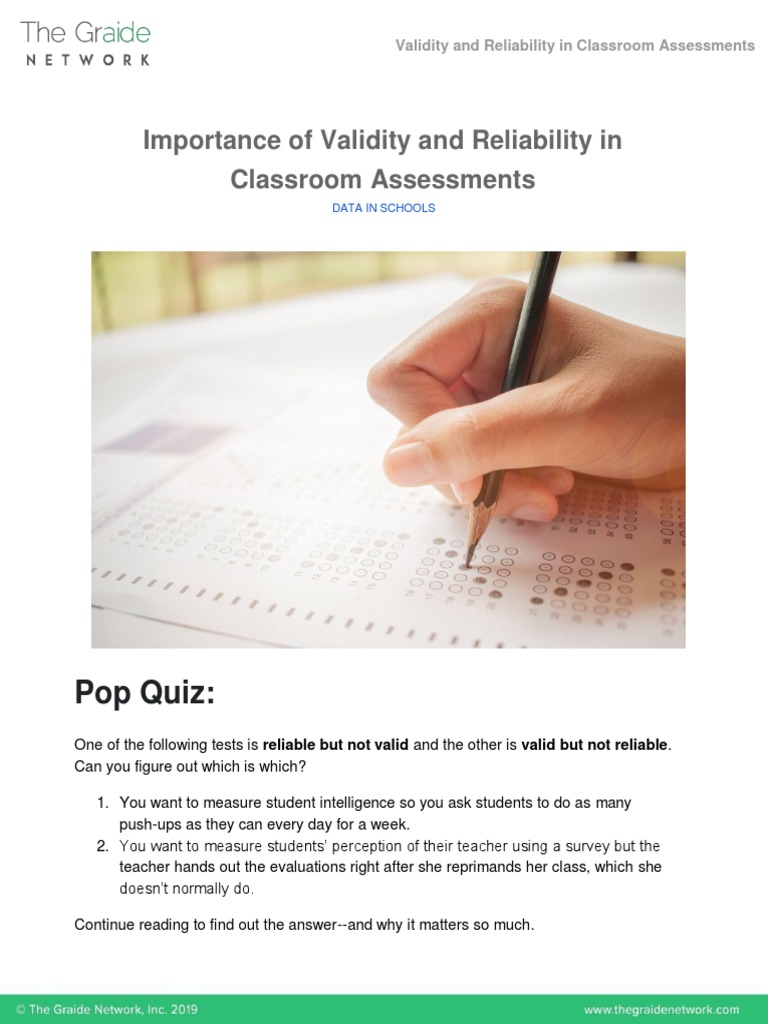 Importance of Validity and Reliability in Classroom Assessments | PDF ...
