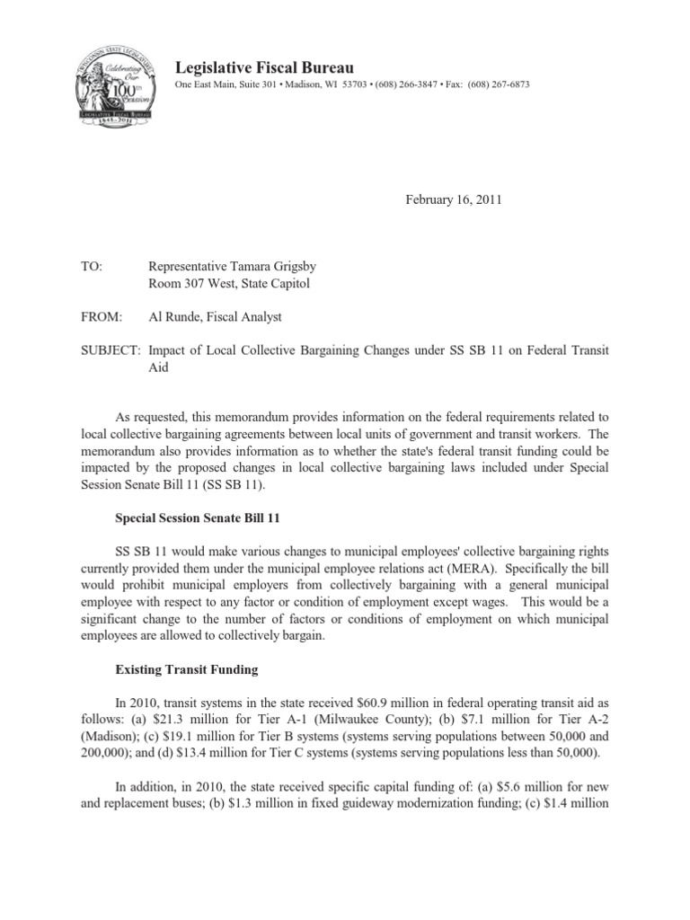 Legislative Fiscal Bureau: Special Session Senate Bill 11 | PDF ...