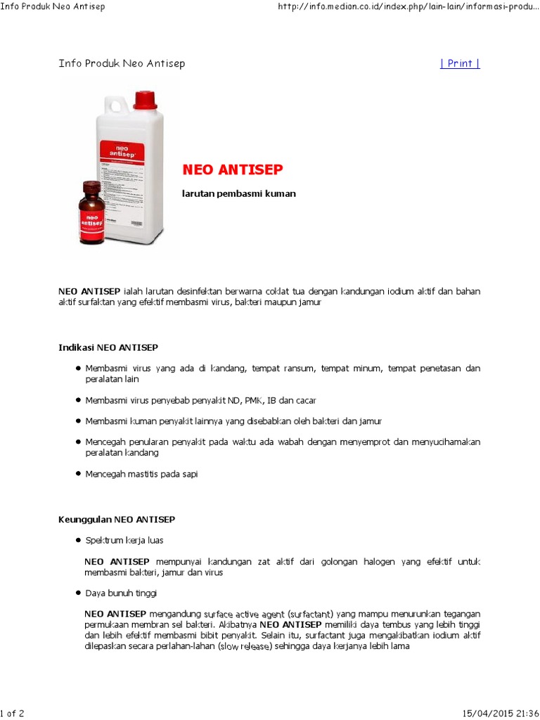 Neo Antisep: Desinfektan Efektif Pembasmi Kuman | PDF | Kesehatan Holistik