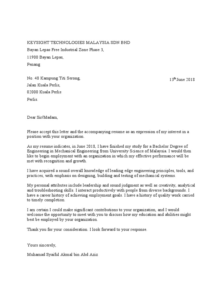 Cover Letter Keysight | PDF | Computers