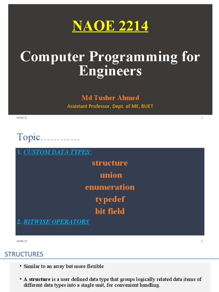 NAOE 2214: Computer Programming For Engineers | PDF | Pointer (Computer Programming) | Data