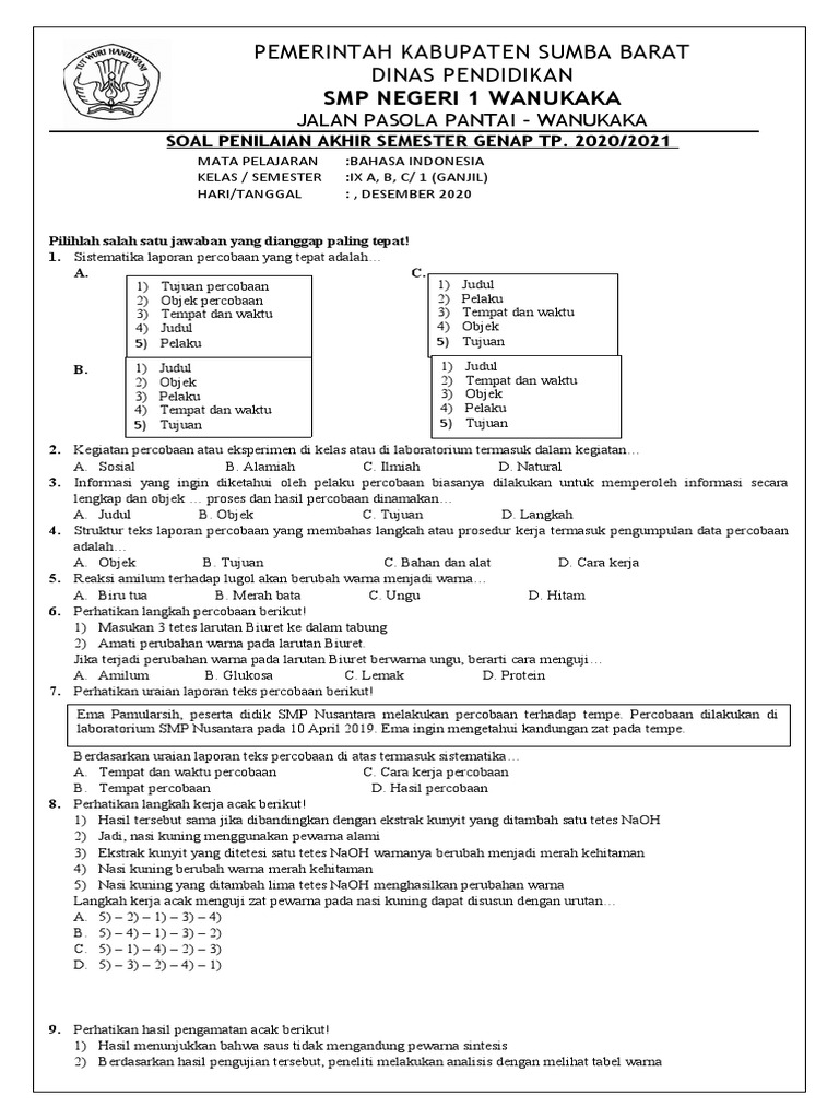 Soal Pas Bindo 2020 | PDF | Kajian Bahasa Asing