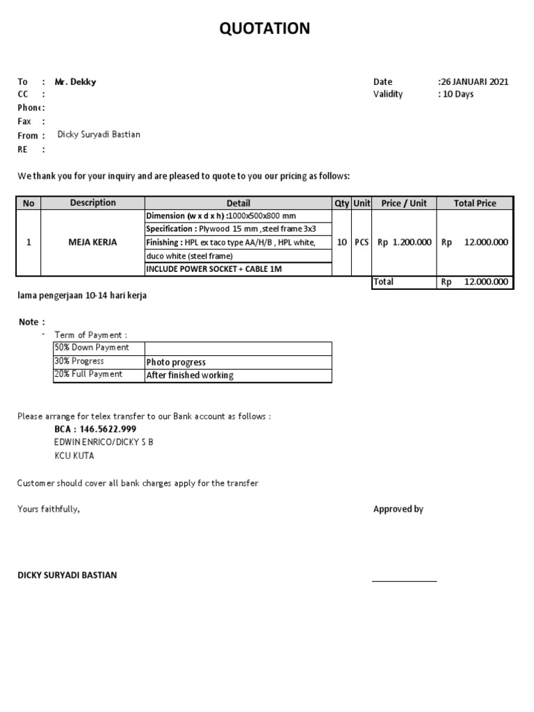Quotation for Office Desks | PDF