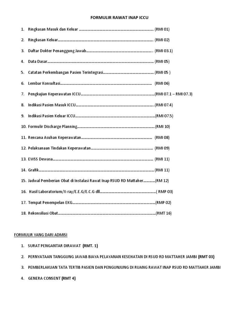 Form Rawat Inap Iccu | PDF | Pengelolaan Keuangan & Uang