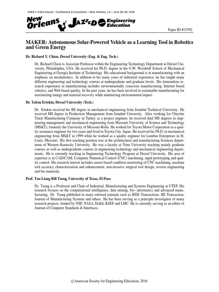 Maker Autonomous Solar Powered Vehicle As A Learning Tool in Robotics ...