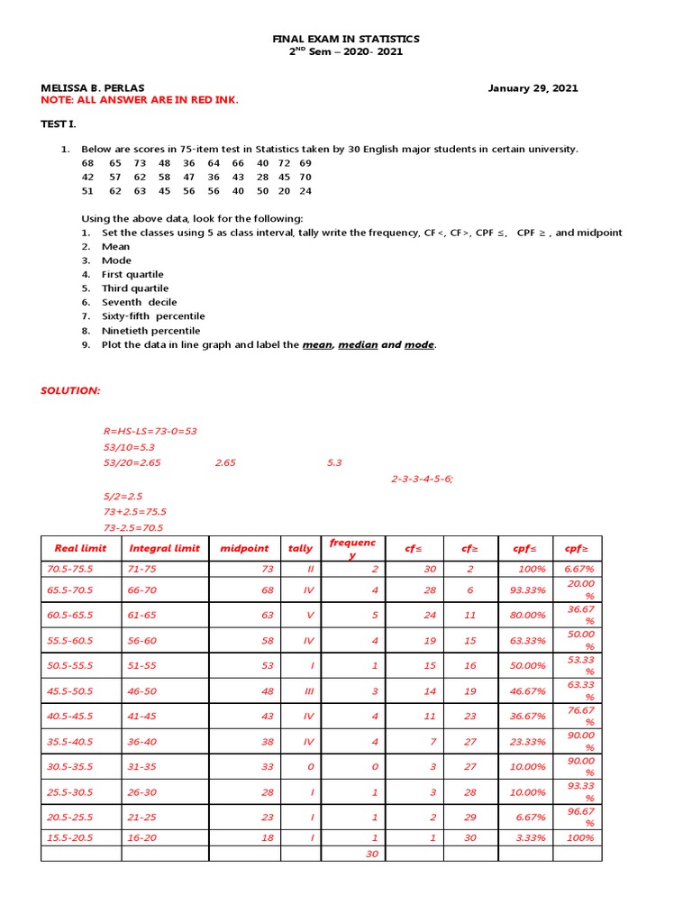 Statistics 2 Final Exam Results Analysis | PDF | Statistical ...