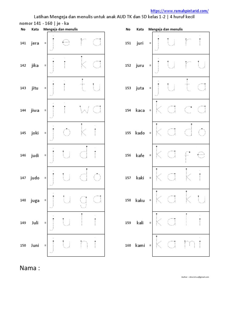 Belajar Membaca Dan Menulis Untuk Anak TK SD AUD No 141 160 | PDF