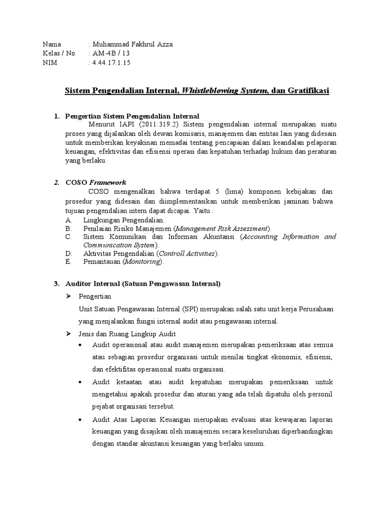 Review Sistem Pengendalian Internal, Whistleblowing System, Dan Gratifikasi - Muhammad Fakhrul ...