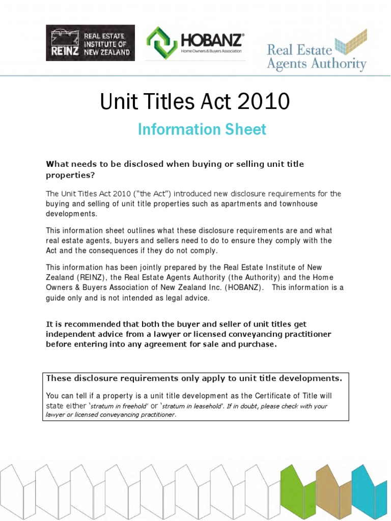 Unit Titles Act 2010: Information Sheet | PDF | Conveyancing | Real ...