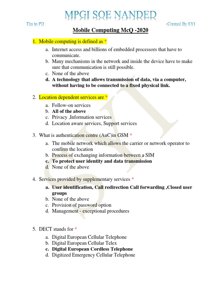 Mobile Computing MCQ | PDF | Cellular Network | Computer Network