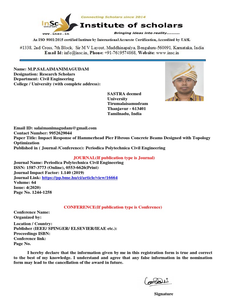 JOURNAL (If Publication Type Is Journal) : Affix Self Attested Passport ...