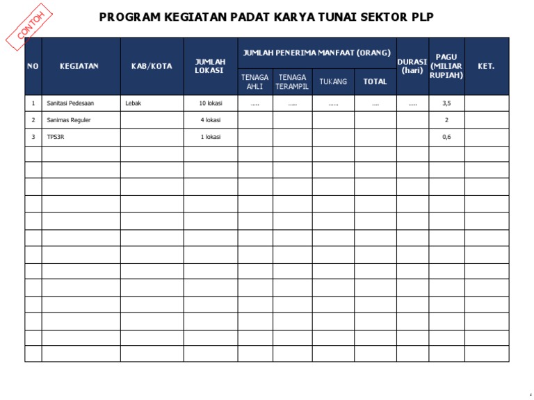 CONTOH FORM ISIAN PKT Padat Karya PLP | PDF