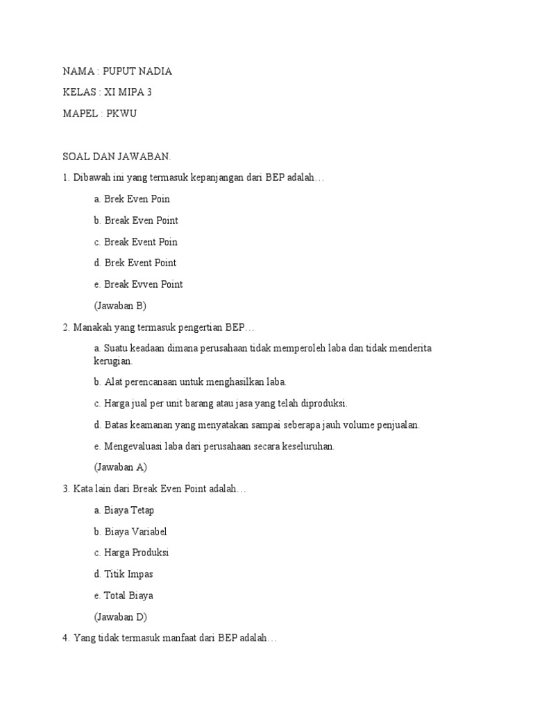 Soal Bep Pkwu | PDF
