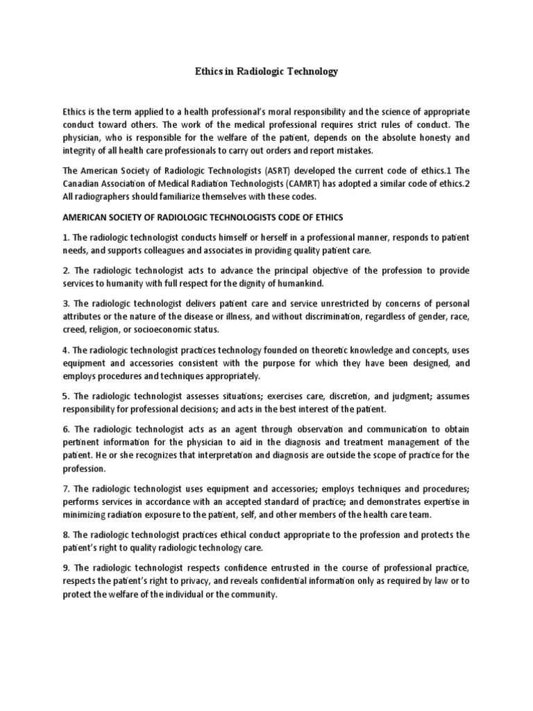 Ethics in Radiologic Technology | Download Free PDF | Radiography ...