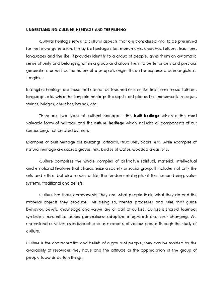 Understanding Culture, Heritage and The Filipinos | PDF | Cultural ...