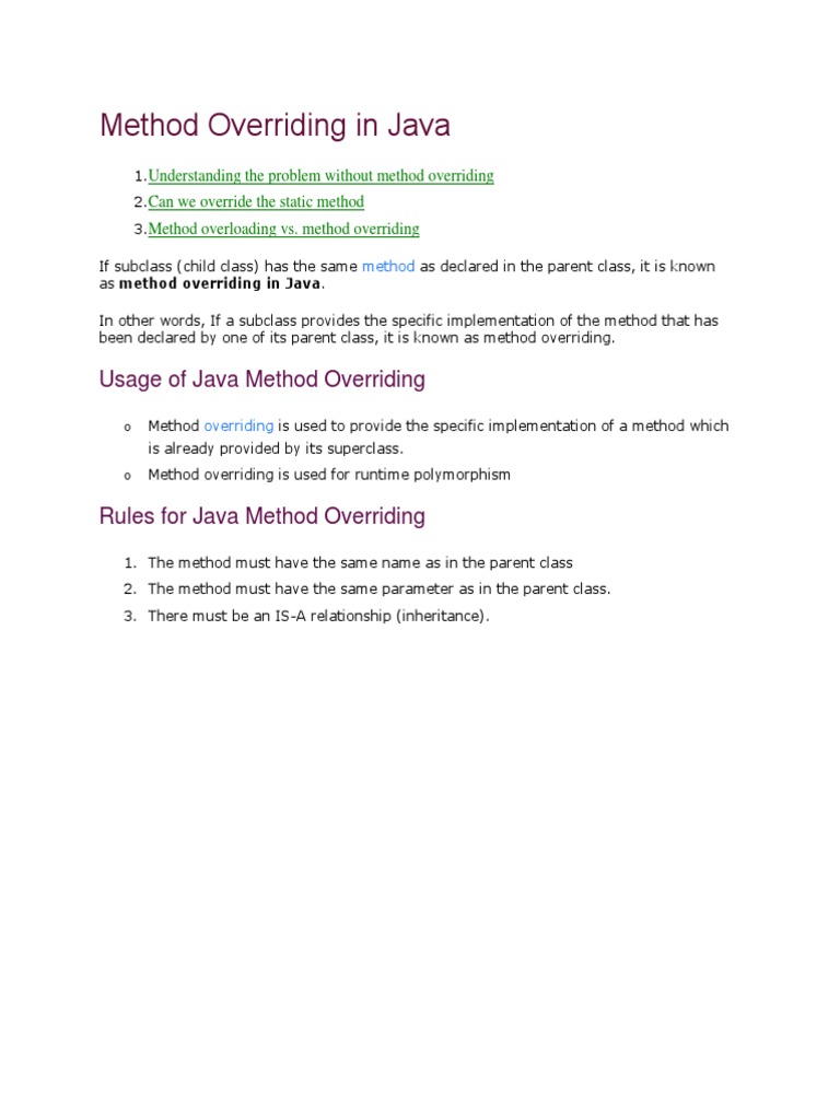 Method Overriding In Java Pdf Inheritance Object Oriented