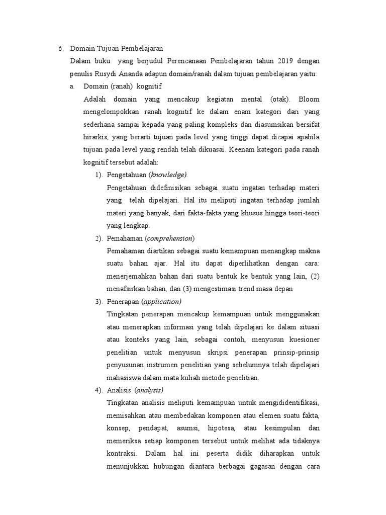 Domain Tujuan Pembelajaran dalam Pendidikan | PDF