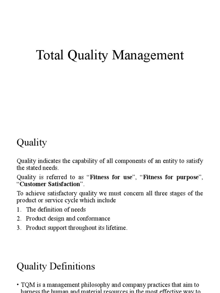 Total Quality Management: An Overview of Key Concepts, Definitions ...