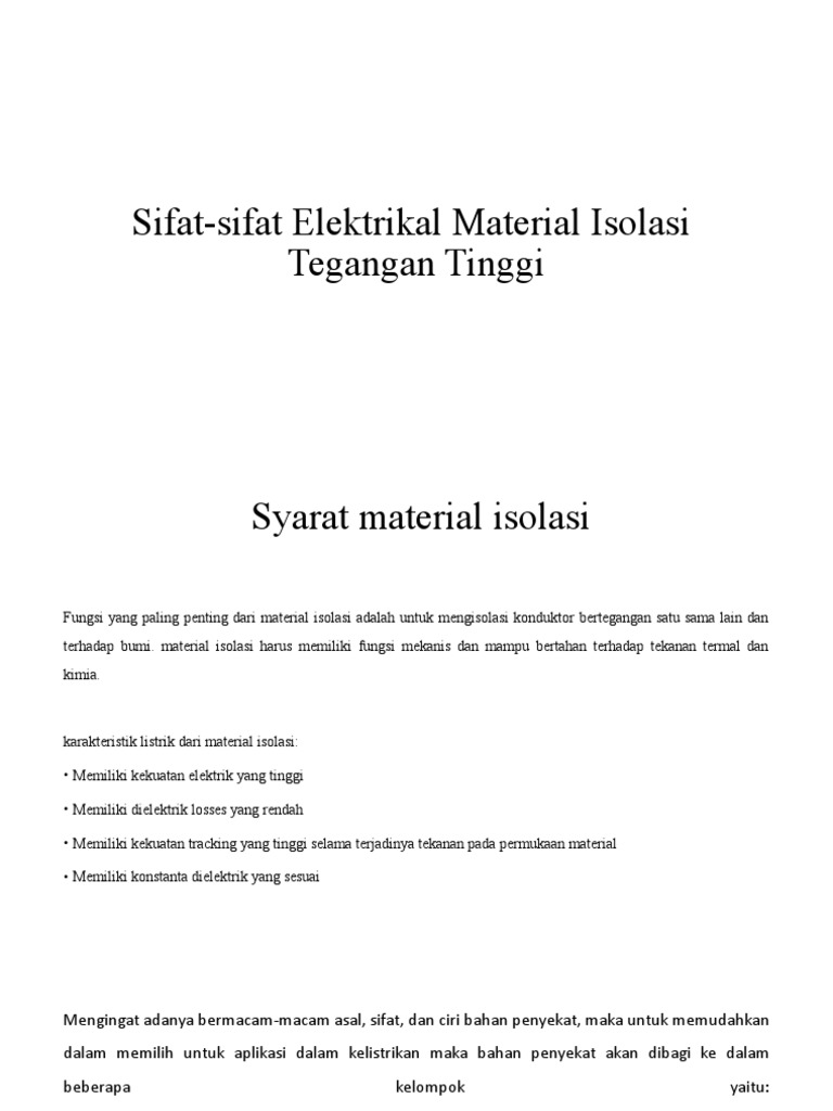 Sifat Elektrikal Material Isolasi Tegangan Tinggi | PDF