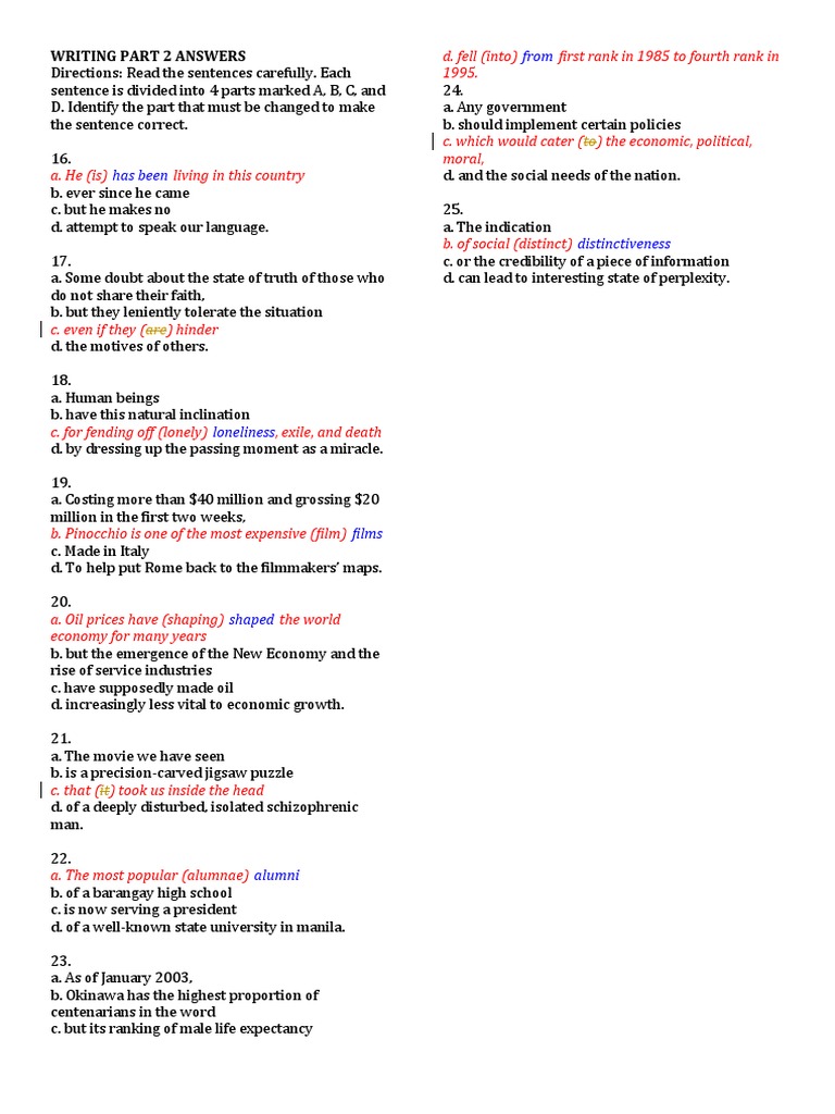 Writing Part 2 Answers | PDF