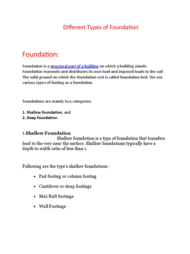 Foundation:: Different Types of Foundation | PDF | Deep Foundation ...