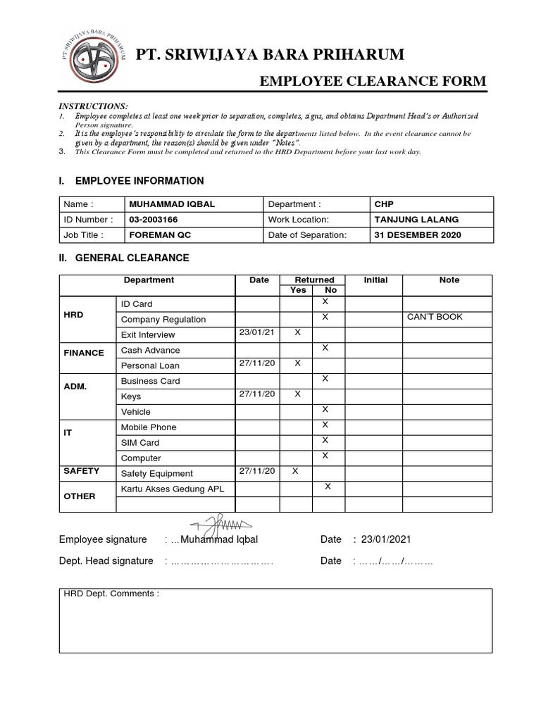 SBP - Clearance Form (Muhammad Iqbal) | PDF | Telecommunications ...