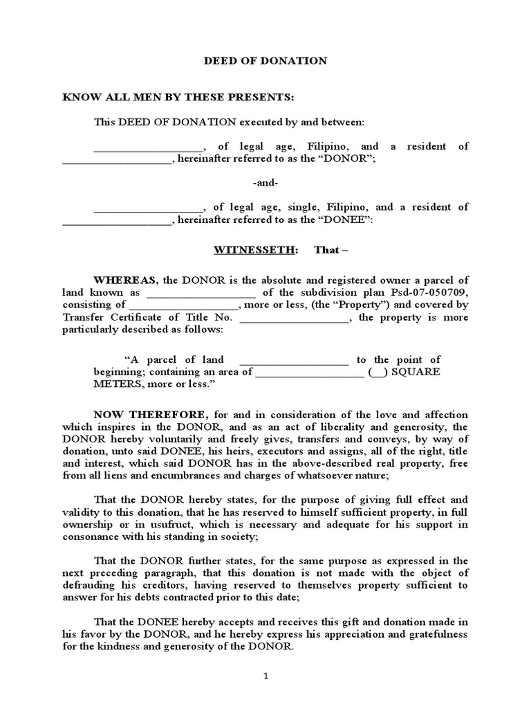 Deed of Donation - Sample | PDF | Deed | Title (Property)