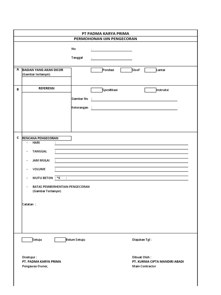 Form Ijin Pengecoran | PDF