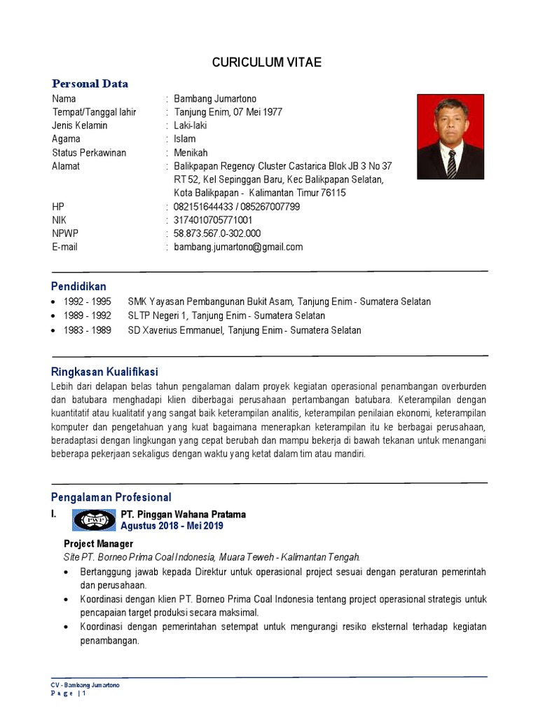 CV BAMBANG JUMARTONO (Supt Produksi) | PDF