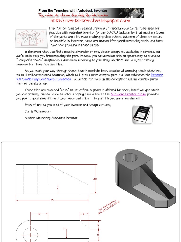 Autodesk Inventor Practice Part Drawings | PDF