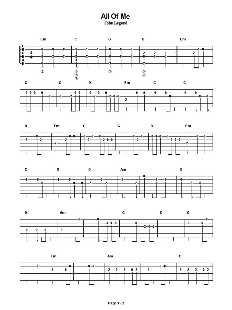 John Legend's "All of Me" Guitar Tabs | PDF | Leisure | Entertainment ...