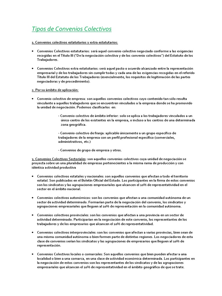 Tipos de Convenios Colectivos | PDF | Acuerdo colectivo | Empresas