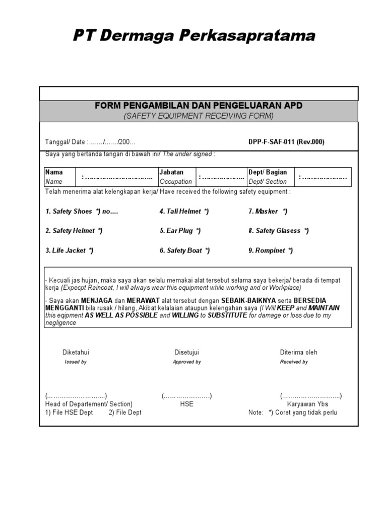 130 FORM Pengambilan - Pengeluaran APD | PDF