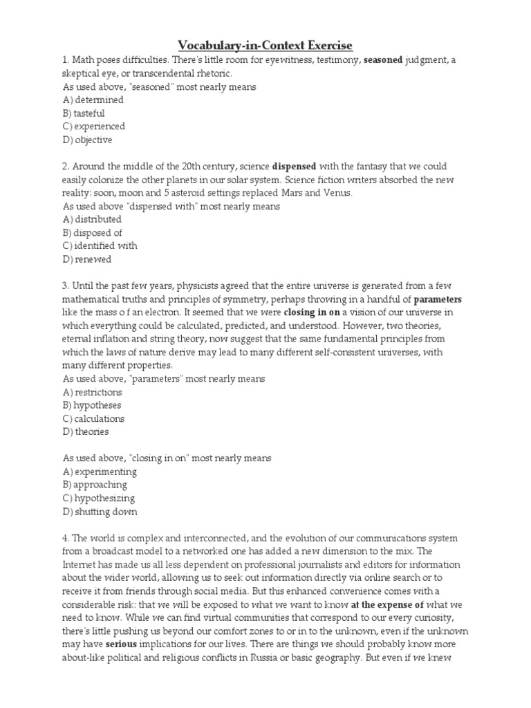 Vocabulary-in-Context Exercise: A) Determined | PDF | Universe | Empathy