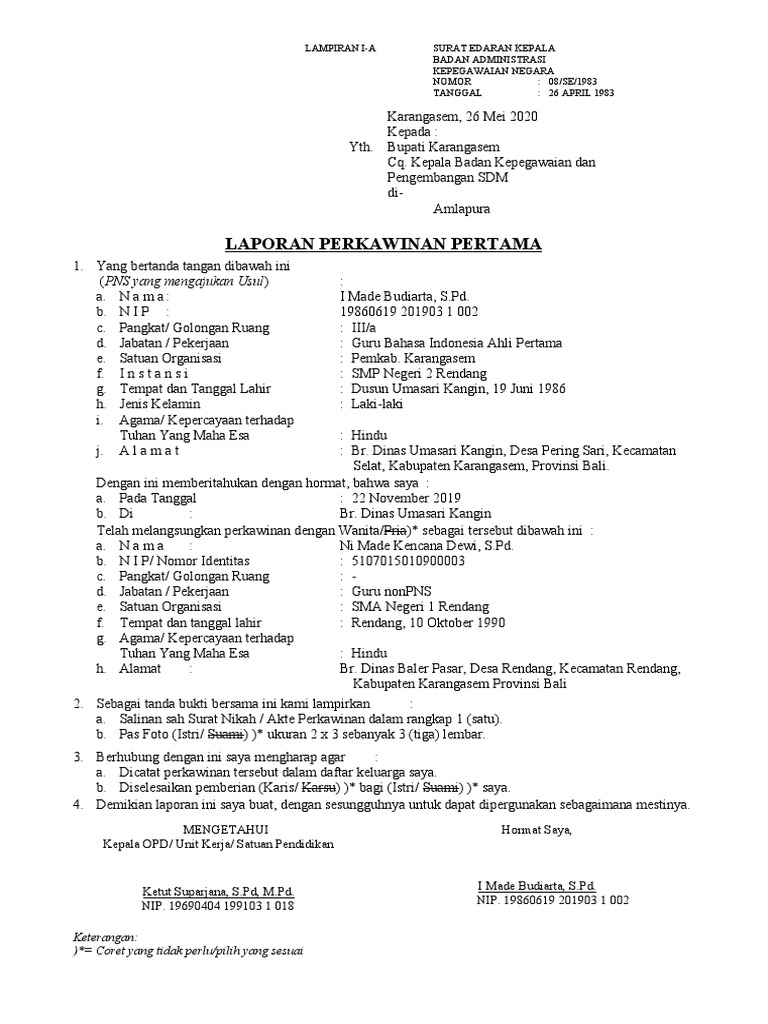 Contoh Dokumen Laporan Perkawinan Pertama | PDF