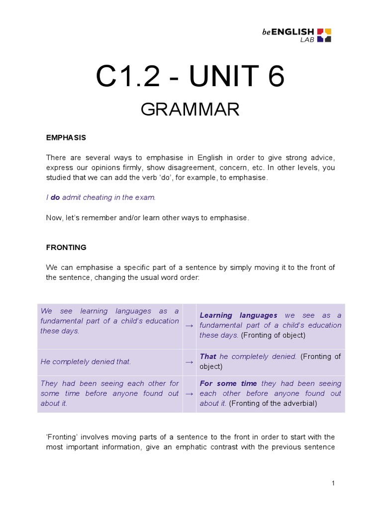 c1.2 - Unit 6 - Grammar | PDF | Verb | Subject (Grammar)