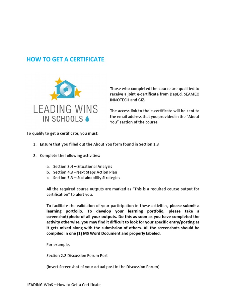 How To Certificate Wins MOOC Final | PDF
