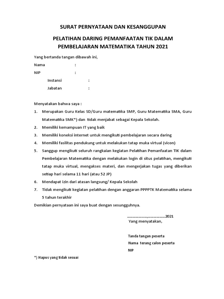 Surat Pernyataan Dan Kesanggupan TIK 2021 | PDF | Komputer