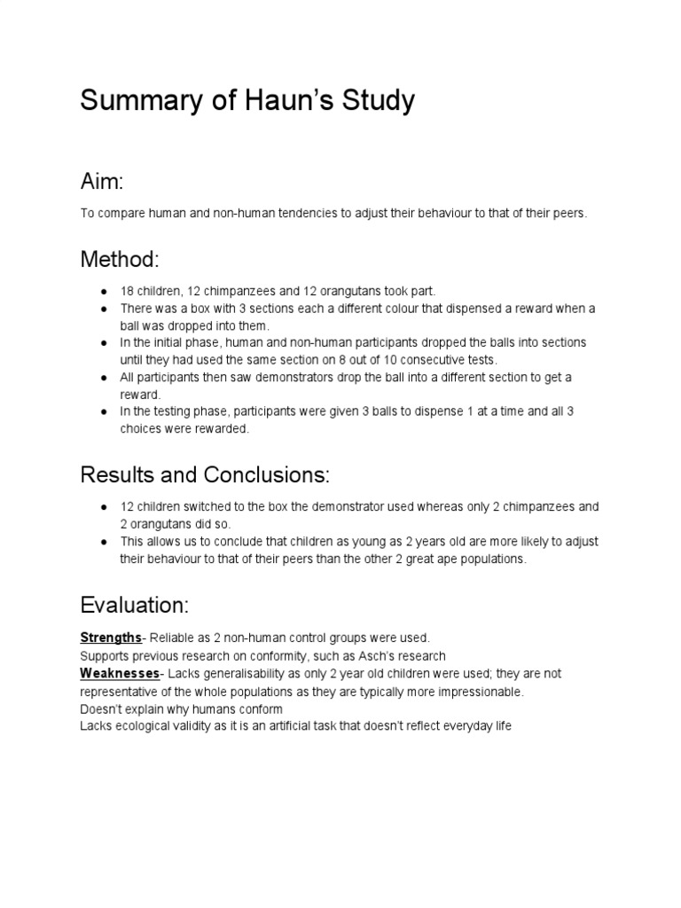 Summary of Haun's Study: Strengths Weaknesses | PDF | Conformity ...