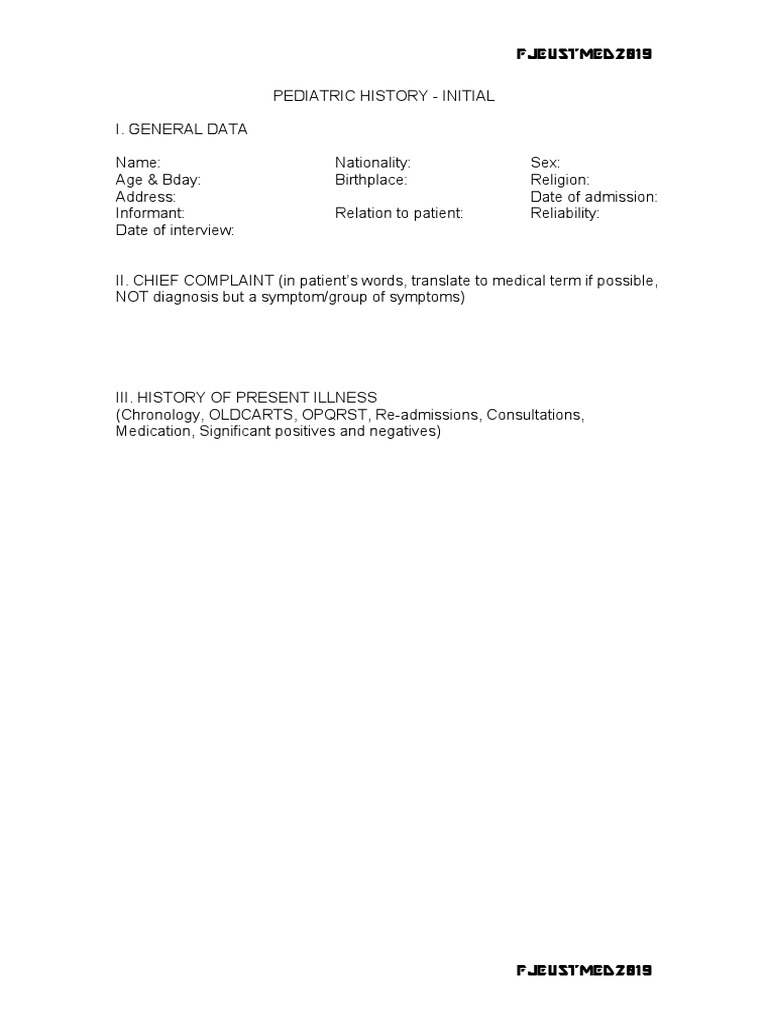 Pediatric History Taking Template | PDF | Symptom | Breastfeeding