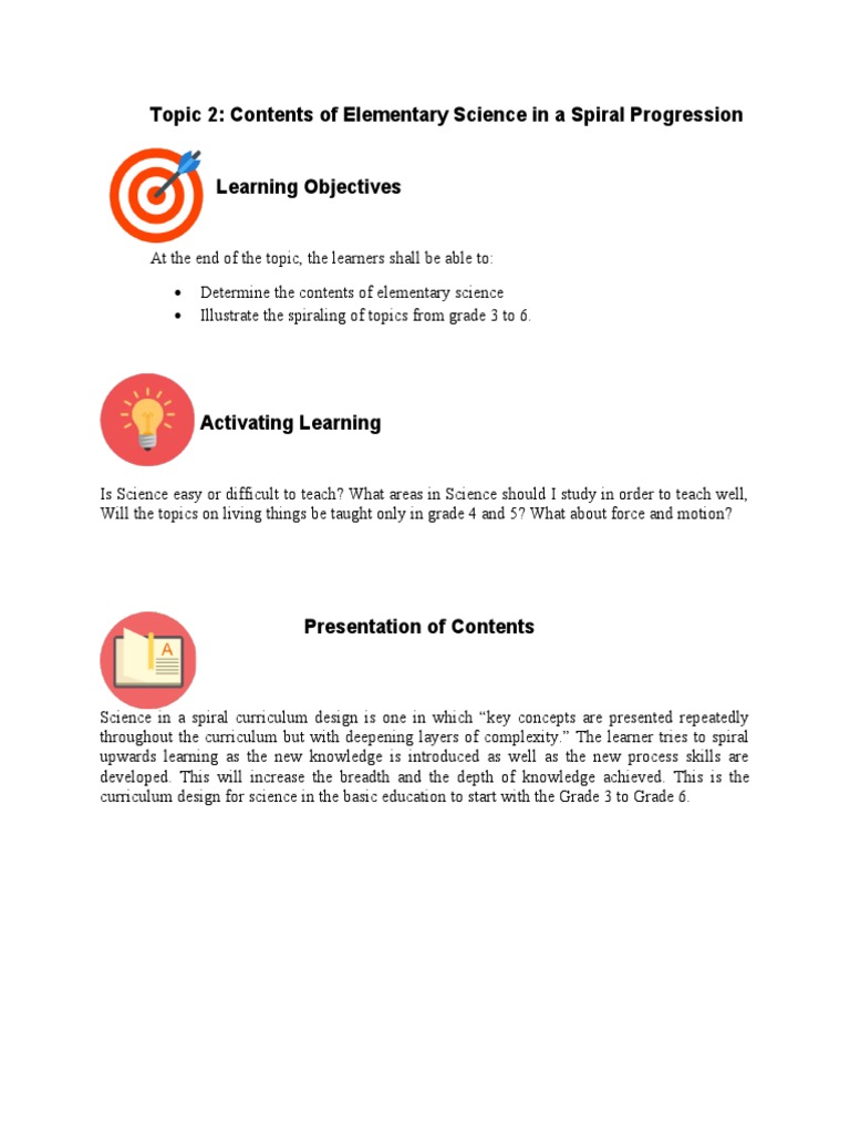 Topic 2: Contents of Elementary Science in A Spiral Progression | PDF ...