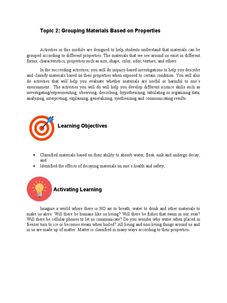 Topic 2: Grouping Materials Based On Properties | PDF | Decomposition ...