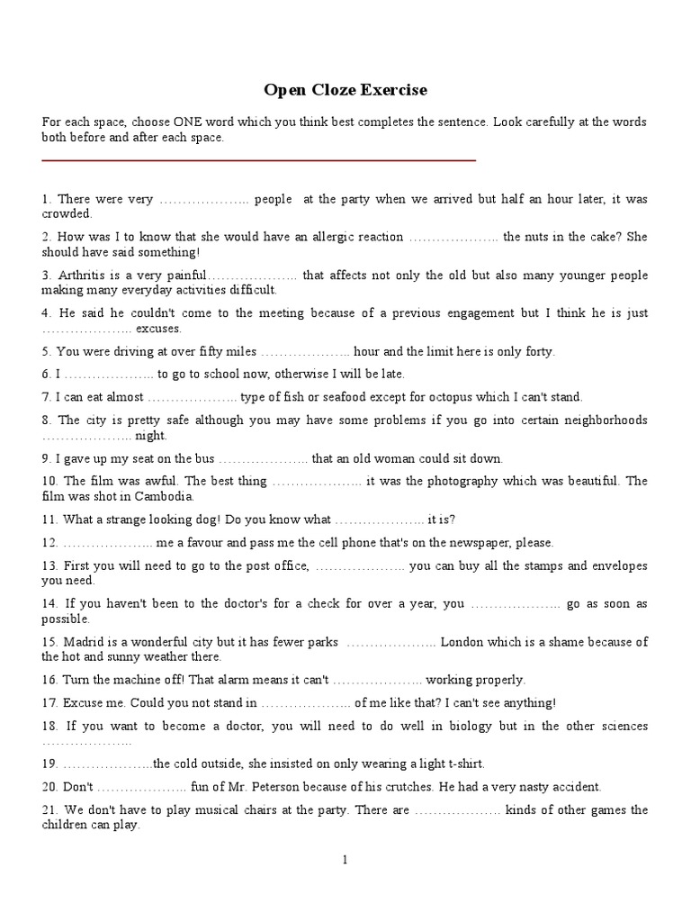 Open Cloze Exercise | PDF | Nature