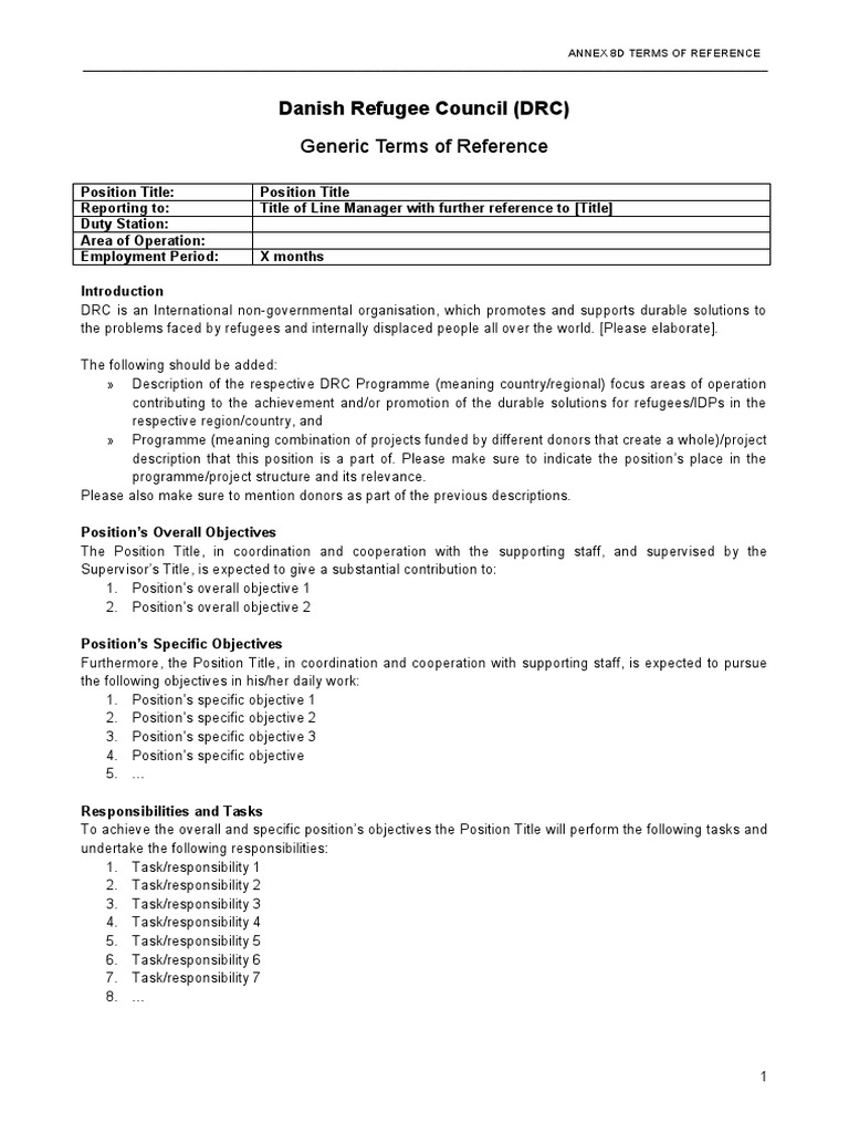 Annex 8D Terms of Reference | PDF | Internally Displaced Person | Refugee