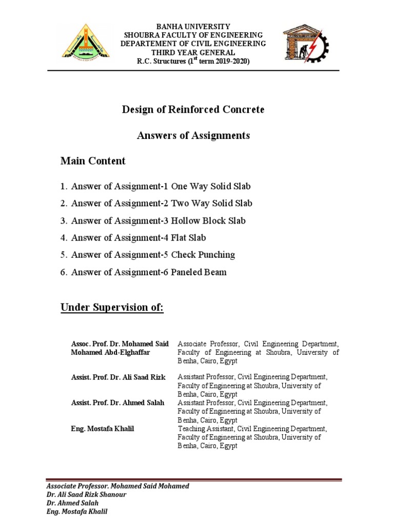 Design of Reinforced Concrete Answers of Assignments Main Content | PDF ...